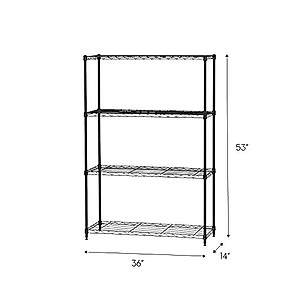IRIS USA, 4-Tier Adjustable Storage Wire Shelving Unit (200 lbs Loading Capacity per Shelf), Wire Storage Unit with Metal Shelves, Kitchen Rack, Bakers Rack, Matte Black (36" L x 14" W x 53" H)