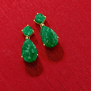 Ross-Simons 19.20 ct. t.w. Emerald Drop Earrings in 18kt Gold Over Sterling