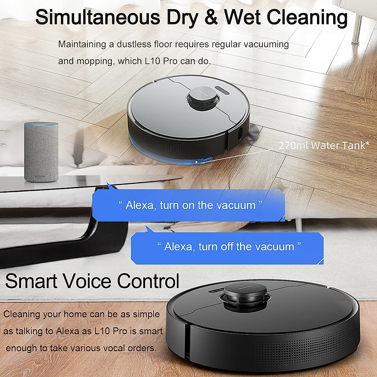 Dreametech L10 pro Robot Vacuum Cleaner,Lidar Navigation,4000Pa Suction Robotic Vacuum Cleaner with Mapping,Ideal for Pet Hair,Carpets (Black)