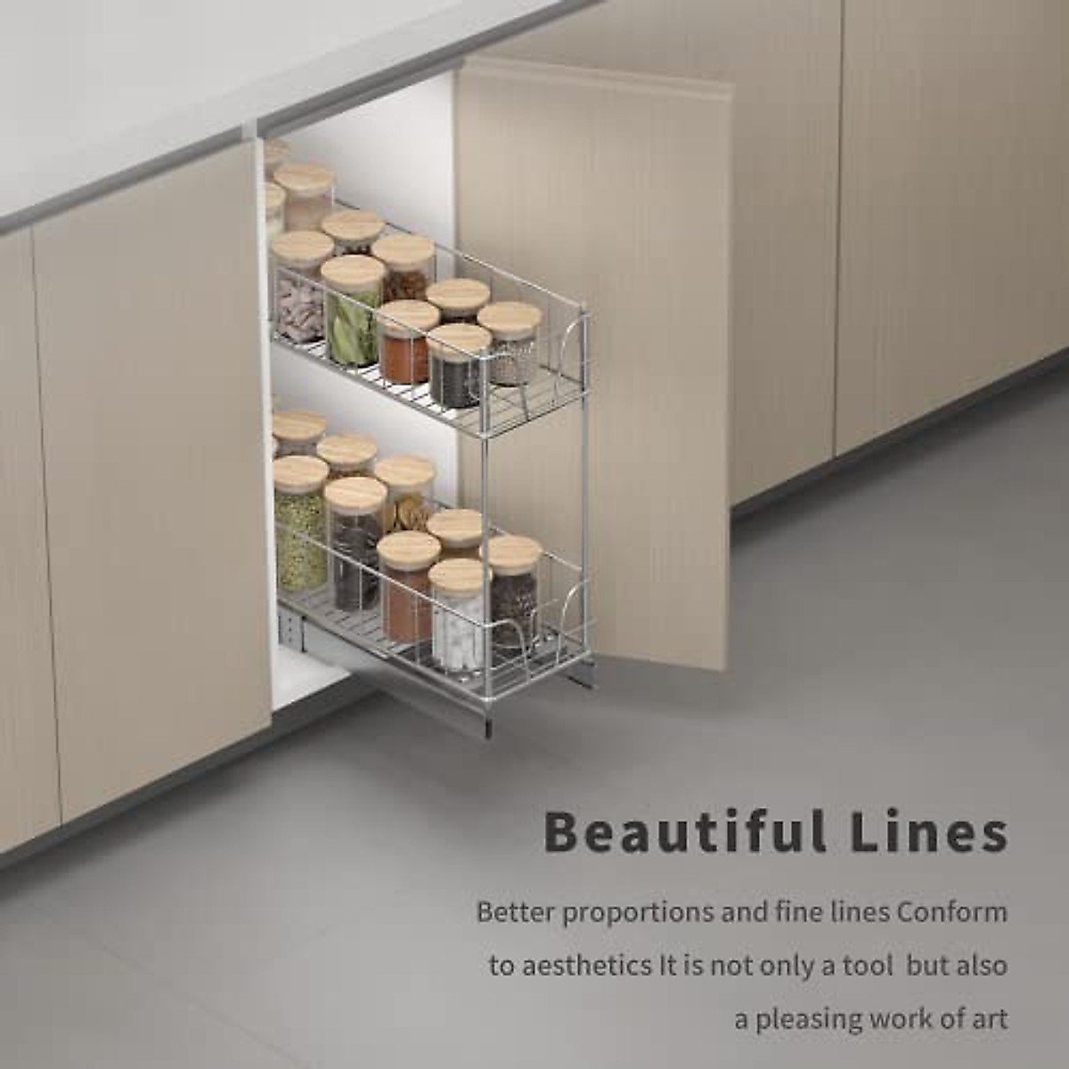 IPARTS EXPERT 7 Inch Narrow Sliding Organizer, Double Tire Pull Out Shelf Storage Wire Basket,Chrome Pull-Out Home Organizers for Kitchen Spice Rack