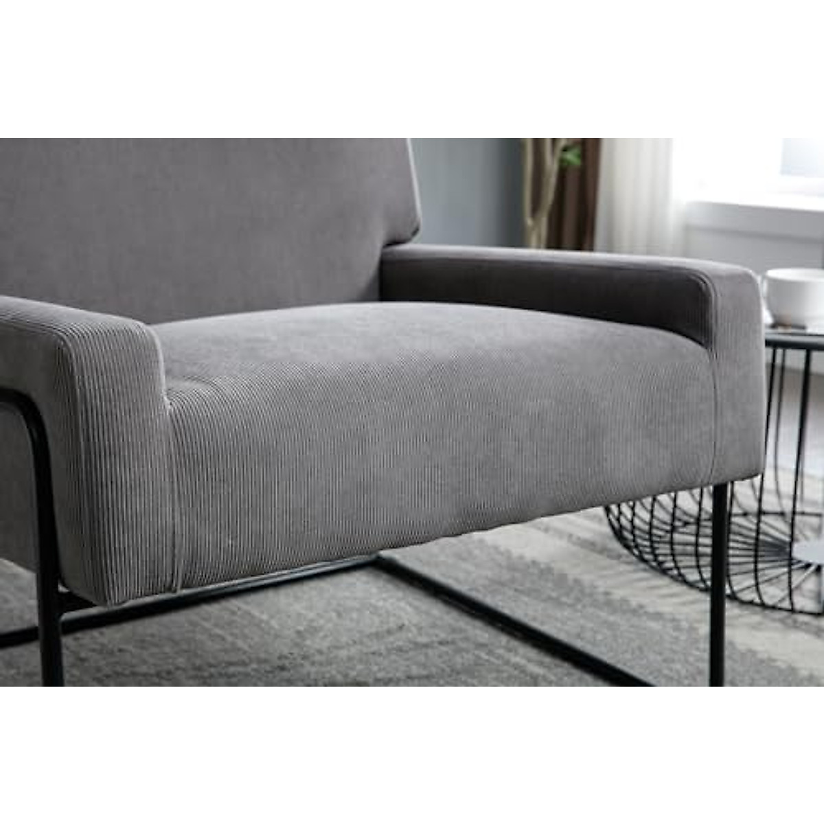 i-POOK Mid Century Modern Metal Frame Armchair, Single Sofa Chair with Black Iron U-Shaped Legs, Upholstered Accent Chair for Living Room, Bedroom, Reading Room, Lounge, Grey