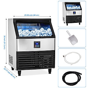 Commercial Ice Maker 300lbs/24H, 100lbs Storage Bin, Under Counter Ice Machine 500W, Freestanding Ice Machine with Ice Scoop, Self-Cleaning, for Restaurants/Bars