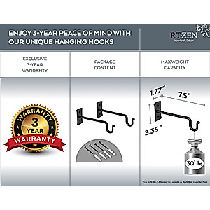 RTZEN Plant Hanger Shepards Hook 7.5" - Hand Forged Heavy Duty Wrought Iron Wall Decor - Indoor or Outdoor Shepherds Hook Hanging Bracket for Bird Feeders Lanterns Baskets and Wind Chimes - 2 Pack