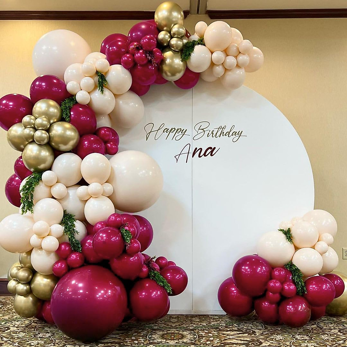 HIBAO Burgundy White Nude Balloons Double Stuffed Pearl Balloon Garland Latex Thick 18/12/5in Ruby Red Balloons Ivory Nude Balloon Arch Kit for Birthday Valentines Day Baby Shower Wedding Party Decora