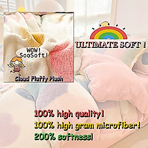 MorroMorn Twin Bedding Sets, Pink Rainbow Duvet Cover Set, Fluffy Comforter Covers Blanket Ultra Soft Kawaii Cute for Girls Kids Toddler Teen Women Twin/Twin XL Size