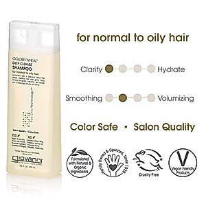 GIOVANNI Eco Chic Golden Wheat Deep Cleanse Shampoo, 8.5 oz. - Deep Cleansing With Botanical Oils, Spearmint Oil + Aloe Vera, Normal To Oily Hair
