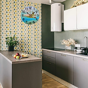 Naanle Chic 3D Underwater Ocean Swimming Sea Turtle Print Round Wall Clock Decorative, 9.5 Inch Battery Operated Quartz Analog Quiet Desk Clock for Home,Office,School