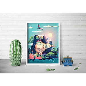 8x10 Kiwi Nursery Art Print New Zealand Art Whimsical Print Fantasy Folk Nature Design Colorful Travel Tropical Art Mountain Hiking Bird Illustration Kids Bedroom Decor Studio Ghibli Art Cute Wall Art