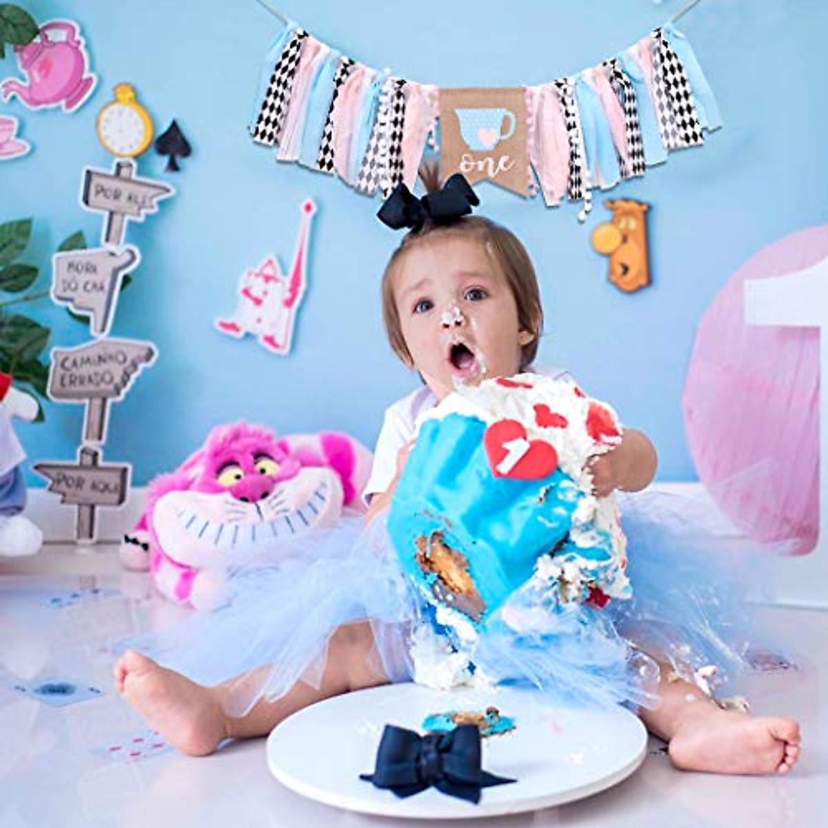 1st Birthday Banner for Alice in Onederland - Scrappy Banner, Alice in Wonderland Fabric Garland, Highchair Banner, Photo Prop, Birthday Decor, First Birthday Party (Alice in ONEDERLAND)