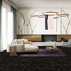 Oxdigi Vinyl Floor Tiles Peel and Stick 23"x 393"/64 Sq.Ft, Thicken Self Adhesive Vinyl Flooring Roll Marble Pattern Waterproof DIY Floor Coverings for Bathroom Living Room Kitchen, Black Marble