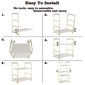 kaileyouxiangongsi 2-Tier Kitchen Spice Rack - Freestanding Stackable Organizer Shelf - Bathroom Organizer Countertop Storage Shelf - Cosmetic Organizer Holder- Square Standing Rack (Golden)