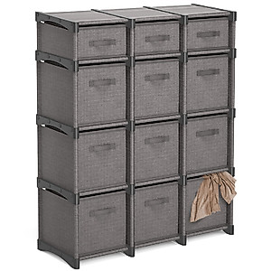 12 Cube Storage Organizer, Gray Storage Cubes Organizer Shelves, Sturdy Cubbies Storage Shelves with Cube Storage Organizer Bins, DIY Cube Shelf Organizer for Bedroom, Playroom, Office, & Dorm