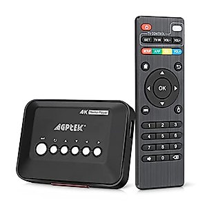 4K@30hz HDMI TV Media Player with HDMI/AV Output, Digital MP4 Player for 14TB HDD/ 512G USB Drive/SD Card/H.265 MP4, with Remote Control for MP3 AVI RMVB MPEG etc