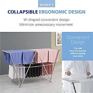 Letusto W-Rack Laundry Clothes Drying Rack - Indoor & Outdoor Folding Clothing Rack Foldable - Stainless Steel Laundry Garment Dryer Stand V2 (Square)