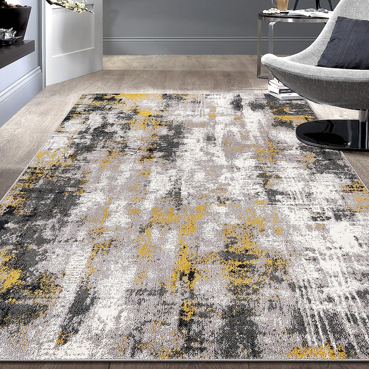 Rugshop Tralee Modern Abstract Stain Resistant Area Rug 5' x 7' Yellow