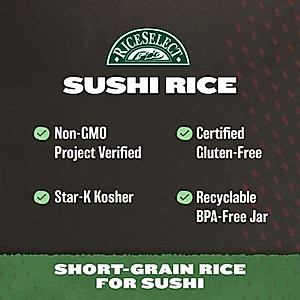 RiceSelect Sushi Rice for Sushi and Japanese Food, Premium Gluten-Free Short-Grain Rice, Non-GMO, 32-Ounce Jar