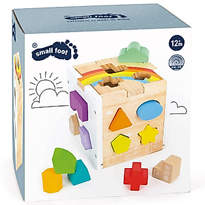Wooden Rainbow Shape Sorter Cube – Sorting Toy with 13 Geometric Shapes & Removable Lid – Educational Game for Dexterity & Fine Motor Skills – Teaches Counting, Shapes and Colors – Ages 12+ Months
