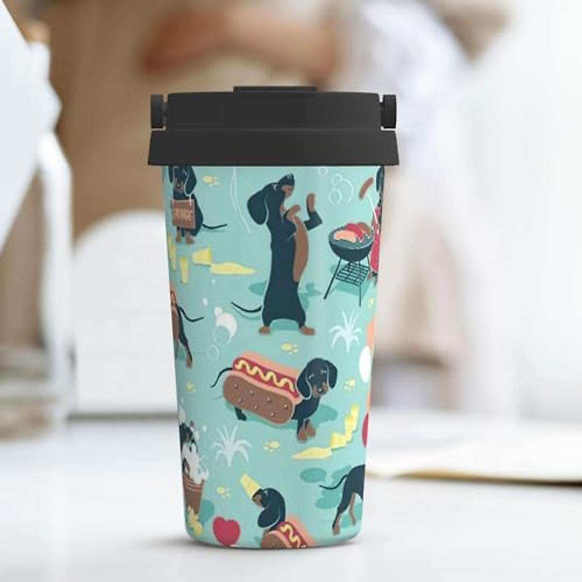 WANGXUEE Hot Dogs and Lemonade Print 500ml Stainless Steel Travel Tumbler Double Wall Vacuum Insulated Coffee Mug