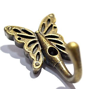 4 PCS Vintage Wall Mounted Hanger Hooks Bronze Antique Door Hangers for Hanging Clothes Hook Up Towel Coat Hat Scarf Jacket Butterfly Patterned (Length:2-1/4", Width:1-3/8")