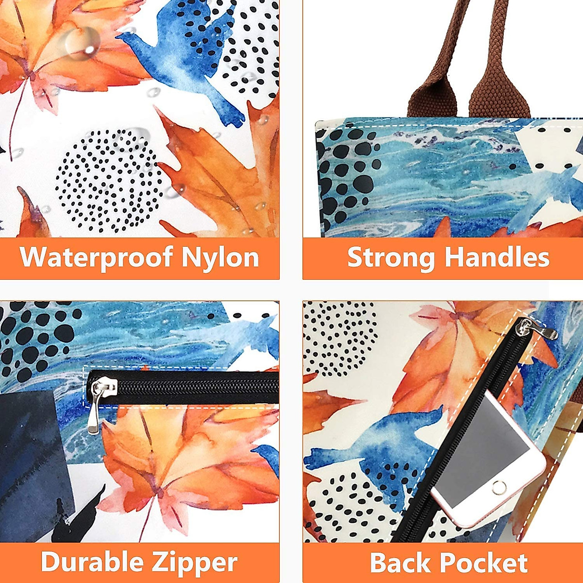 Gloppie Insulated Lunch Bags for Women Lunch Box Leak Proof Cooler Tote Purse Large Food Container Meal Prep for Work Beach Picnic 9L White Flower +Maple Leaf