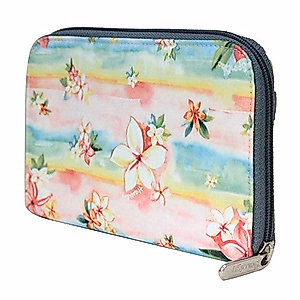 LeSportsac Plumeria Rainbow HAWAII EXCLUSIVE Lily Wallet, Style 6506/Color K879, Tropical Hawaiian Plumeria Flowers, Pastel Watercolors, ‘Hawaii’ on Pattern
