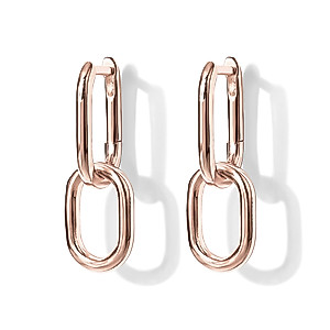 PAVOI 14K Rose Gold Convertible Link Earrings for Women | Paperclip Link Chain Earrings | Drop Dangle Earrings