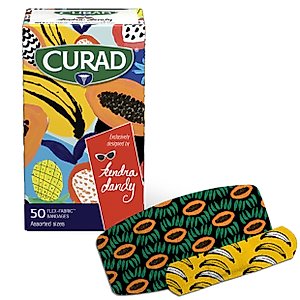 Curad Kendra Dandy Designer Adhesive Fabric Bandages (50 Count Variety Pack), 4 Colorful Patterns, 35 count Standard Bandages & 15 count XL Bandages