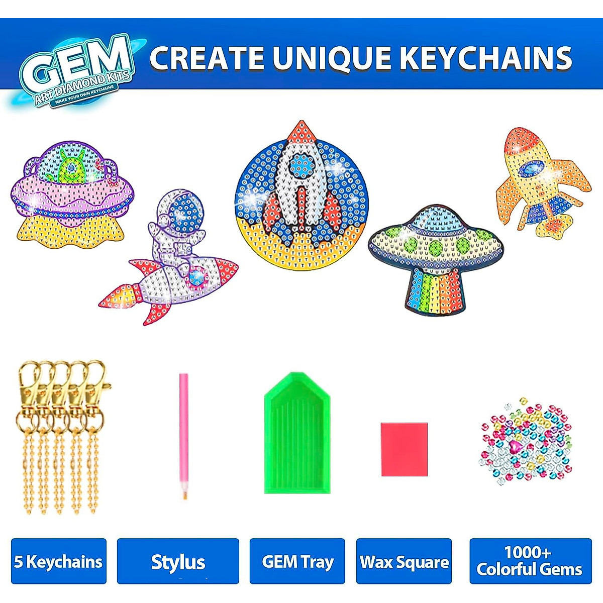 Arts and Crafts for Kids Ages 8-12 - 5D Gem Art Painting Kits for Kids - Create Your Own Gem Keychains by Number DIY Craft Gift for Girls Boys Ages 6-8 8-10 10-12