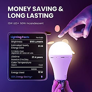 Emergency Rechargeable Led Light Bulb with Hook,Stay Lights Up When Power Failure, 1500mAh 12W 60W Equivalent LED Light Bulbs for Home, Camping, Hiking, 4 Pack
