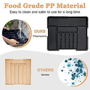 Spaclear Silverware Organizer Expandable Kitchen Utensil Drawer Organizer Large BPA Free Adjustable Cutlery Silverware Tray for Spoons Forks Knives Storage Divider for Kitchen Flatware 6-9 Slots Black