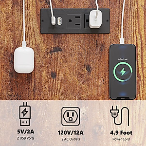 TRIFEBLE Small Side Table with Charging Station, Narrow End Table, Skinny Nightstand with USB Ports and Outlets, 3 Tier Bedside Table for Small Spaces, Living Room, Bedroom, Rustic Brown