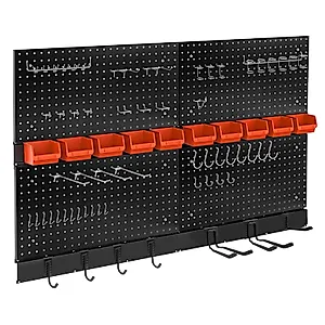 Morspazio Metal Pegboard Wall Organizer for Garage 32 * 48in, 72PCS Pegboard Accessories Organizer Kit with Pegboard Bins, Hooks, Peg Locks, Pegboard Storage System for Workbench, Garage, Shop, Shed