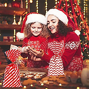 Whaline 160Pcs Christmas Cellophane Treat Bags Red Stripe Wave Dot Clear Cello Candy Bags with 170Pcs Twist Ties Cookie Goody Snack Packing Plastic Gift Bags for Valentine Party Favor Supplies