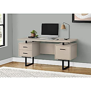 Monarch Specialties 7629 Computer Desk, Home Office, Laptop, Left, Right Set-up, Storage Drawers, 60" L, Work, Metal, Laminate, Beige, Contemporary Desk-60 L Modern Taupe Black x 23.75" W x 30.25" H