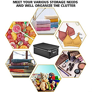 SEEKIND Storage Box, Decorative Storage Bins with Lid,3 in 1 Set,Plastic,with Handles,Press-Stud Fastening,Moisture-proof,Foldable for Space Saving Storage,for Clothes,Cosmetic,Blankets (Black) …