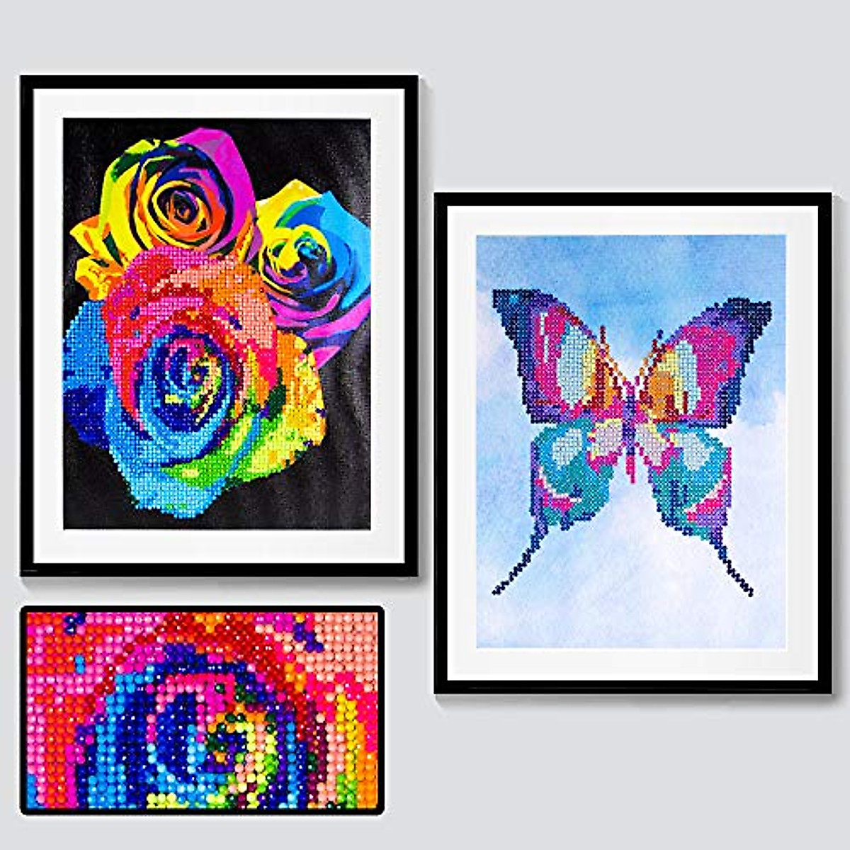 Dazz 3D Gemstone Painting Butterfly & Roses Pack of 2 by Horizon Group USA, Includes 2 8”X10” Diamond Dotz Painting, Rhinestone Sheets for Adults & Children, Gem Tray & Stylus Included.Multicolored