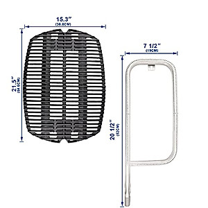 Uniflasy 7645 Cast Iron Cooking Grates and 41862 Grill Burner for Weber Q200, Q220, Q2000, 53060001 Series Gas Grills, for Weber 7645/65811 Cast Iron grates Grates and 69956/60041 Burner Pipe