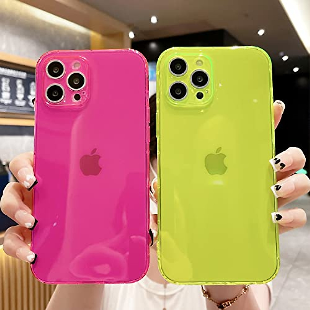 OWLSTAR Compatible with iPhone 13 Pro Max Case, Cute Neon Clear Soft Phone Case for Women and Girls, Flexible Slim TPU Shockproof Transparent Bumper Protective Cover (Hot Pink)
