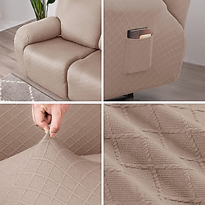 vctops Diamond Recliner Loveseat Slipcover 6-Pieces Stretch Dual Recliner Sofa Covers for 2 Seat Dual Reclining Loveseat Couch Soft Solid Furniture Protector (Camel,2 Seat)