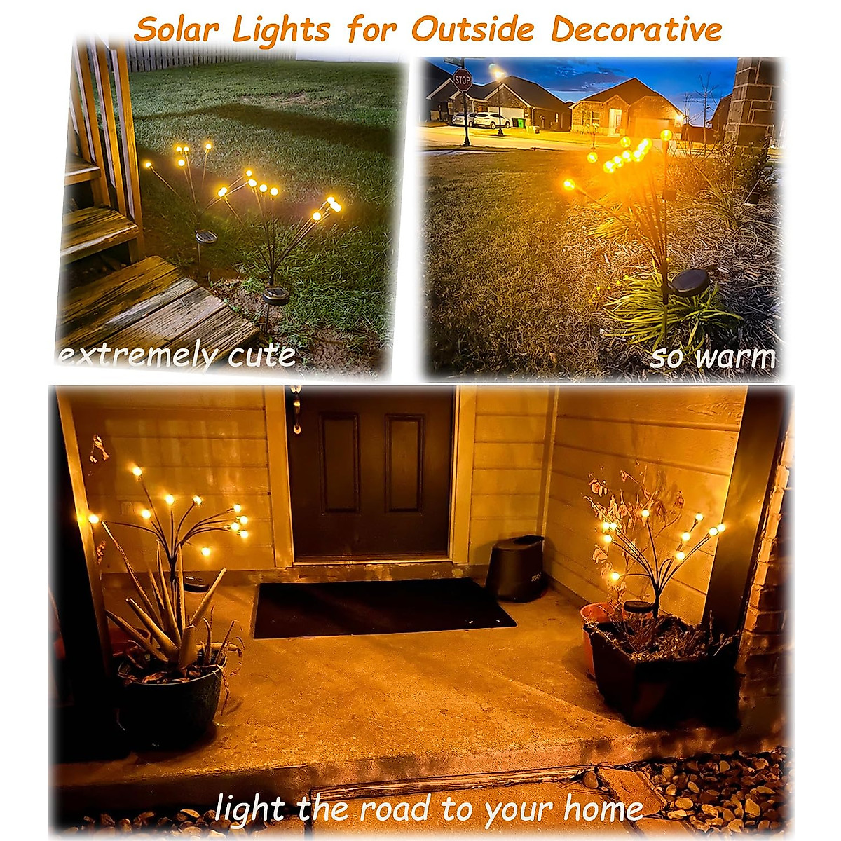 historyoo Solar Garden Light, 4Pack Outdoor Lights Solar Firefly Lights Solar Lights Outdoor Waterproof, Decor Lights for Garden Yard Patio Pathway, Solar Christmas Lights for Outside Warm Light