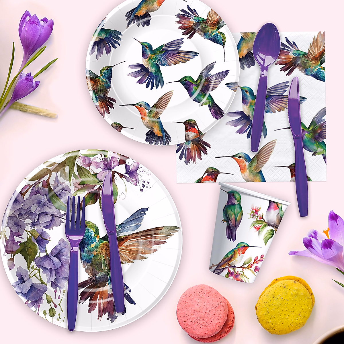 APOWBLS Hummingbird Birthday Party Supplies - Bird Hummingbird Party Decorations Dinnerware, Plate, Cup, Napkin, Fork, Floral Hummingbird Party Tableware For Bridal Baby Shower Wedding | Serve 24