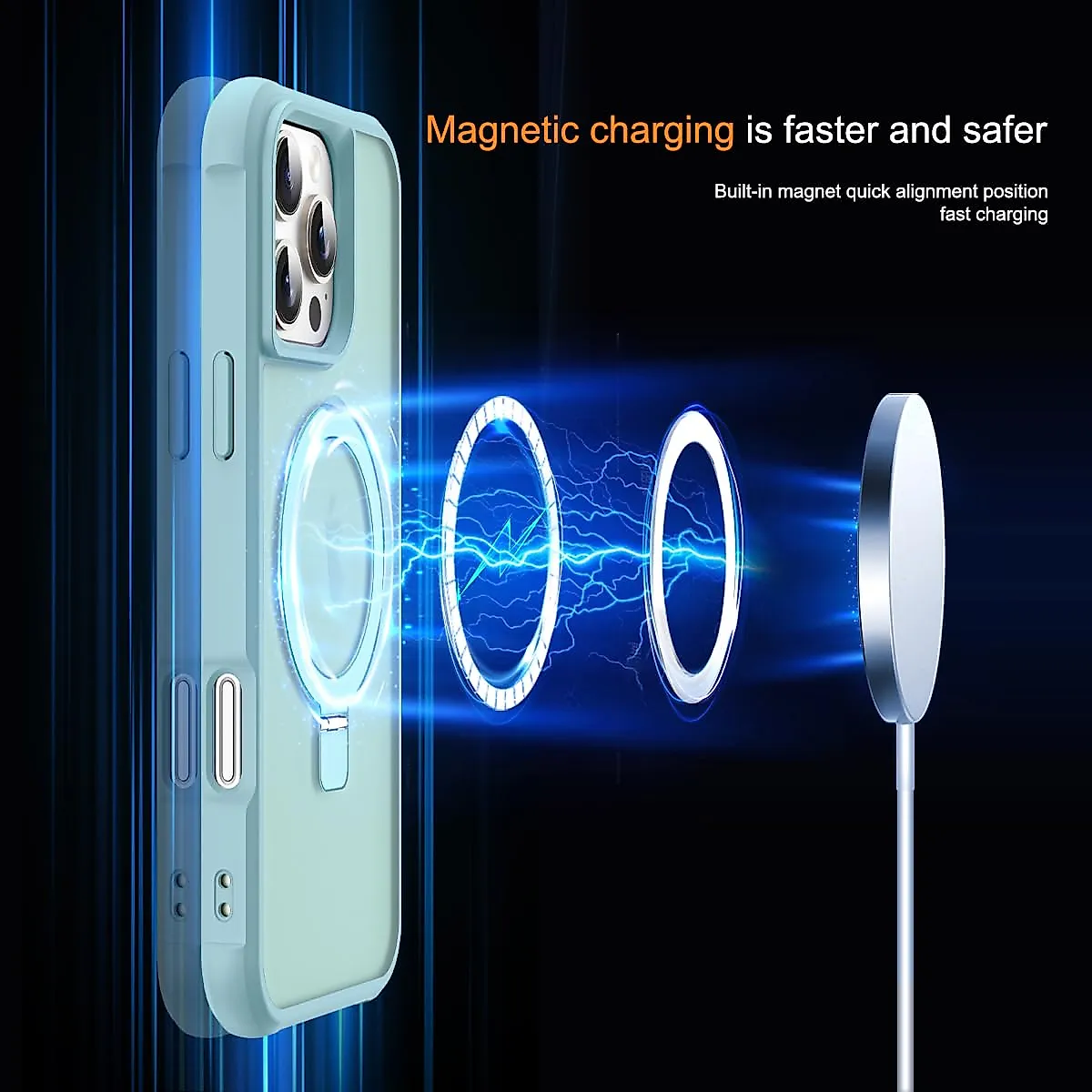 SKYLMW Compatible with iPhone 16 Pro Case with Invisible Magnetic O-Ring Stand Military-Grade Translucent Case for iPhone 16 Pro 6.3" [Compatible with Mag-Safe][Great Grip Feeling], Blue