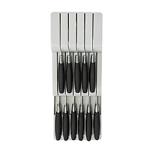 Kitchen Details 2 Tier Knife Drawer Organizer | Holds 11 Knives | Utensil Holder | Knife Block | Storage & Organization | Space Saver | Grey