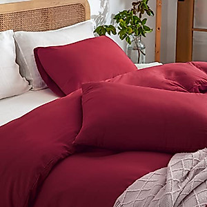 Red Duvet Cover King, 100% Washed Microfiber 3 Pieces Solid Color Casual Red Bedding Set for Men and Women, with Zipper Closure, Luxury Ultra Soft Relaxed Feel Natural Wrinkled Comfy (Red, King)