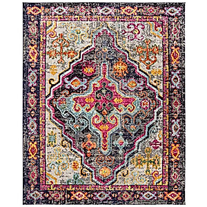 SAFAVIEH Monaco Collection Area Rug - 8' x 10', Grey & Fuchsia, Boho Chic Medallion Distressed Design, Non-Shedding & Easy Care, Ideal for High Traffic Areas in Living Room, Bedroom (MNC247R)