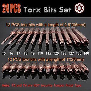 Torx Bits Set, PTSLKHN 24PCS Security Torx Bit Set, High Hardness S2 Alloy Steel, Magnetic, Anti-rust