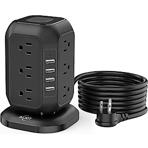 AiJoy Power Strip Tower 16.4 ft Cord & Power Strip with USB C Ports, USB Charging Station with Overload Protection, Living Room, Office, College Dorm