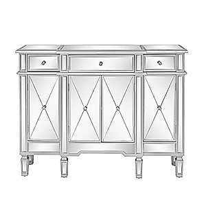 VINGLI Mirrored Credenza with Drawers and Doors Console Table Sideboards and Buffets Cabinet with Storage Media Table, 47.64" L x 14.2" W x 35.83" H