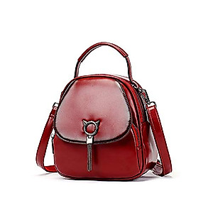 Mn&Sue Fashion Vegan Leather Dual Use Backpack Purse for Women Convertible Shoulder Satchel Bag (Red)