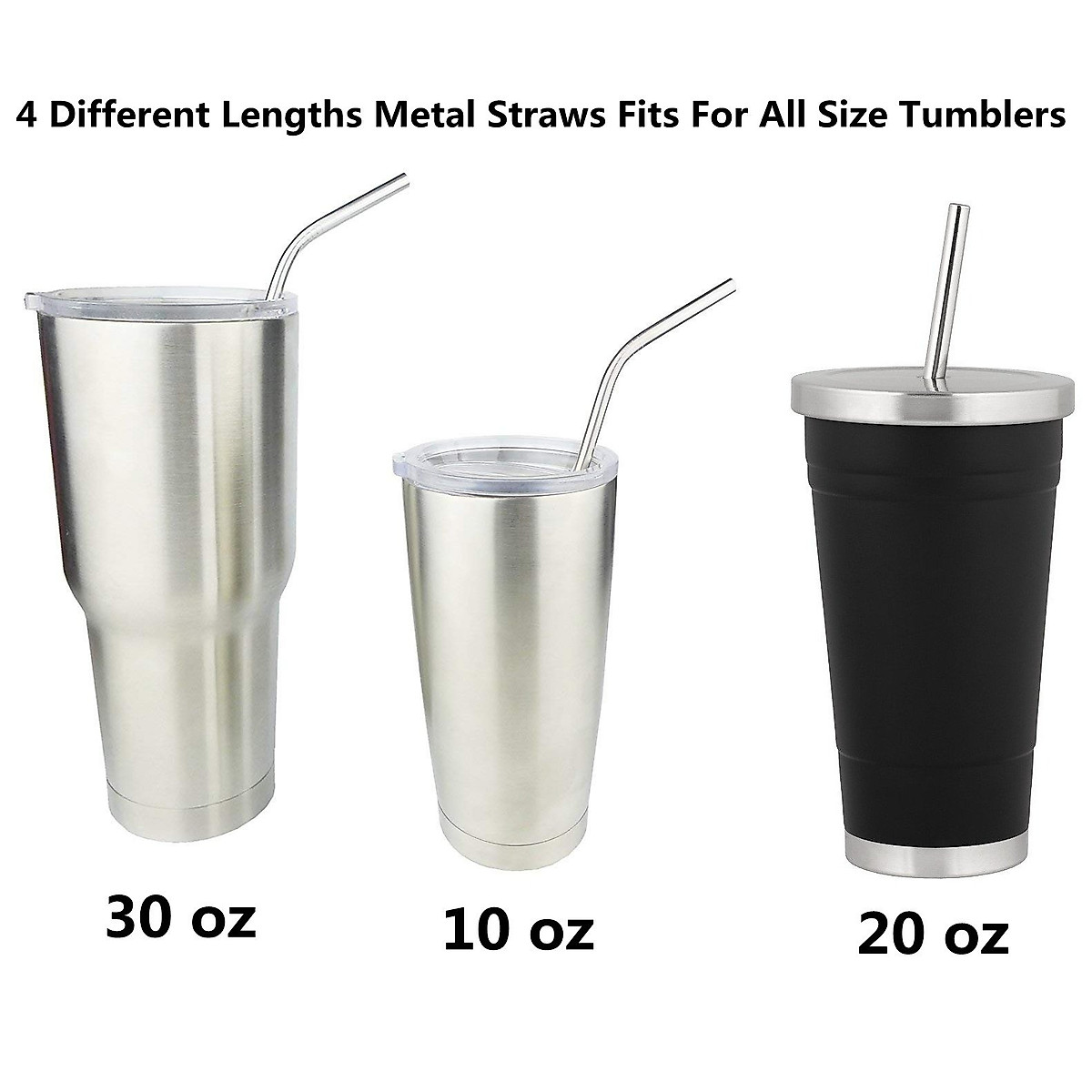 Reusable Stainless Steel Drinking Straws, 20 Pcs 4 Size - 6.3'' 7.1'' 8.5'' 10.5'', BPA Free Long Short Smoothie Drinking Curved Bent Straws with 2 Brushes and Carry Bag, Fit for 10/20/30 oz Tumblers
